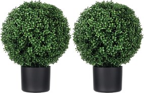 HOMCOM Set 2 Umělých Buxusových Stromů 52cm, Kulatá Umělá Rostlina v Květináči, Realistické Umělé Rostliny pro Dekoraci Obývacího Pokoje, Ložnice a Ka
