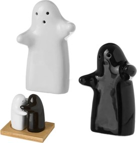 Sada 2 ks keramické slánky a pepřenky SALT & PEPPER černá/bílá
