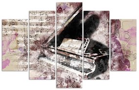 Obraz na plátně pětidílný Piano Abstract Vintage - 200x100 cm