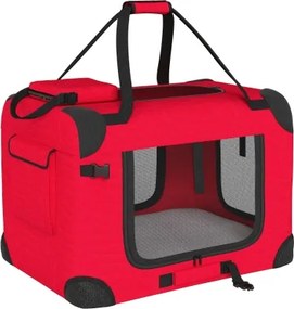 PawHut skládací taška na psa 60x41,5x41 cm s síťovými okny, měkkým polštářkem a 2 rukojeťmi pro mini psy a kočky, červená