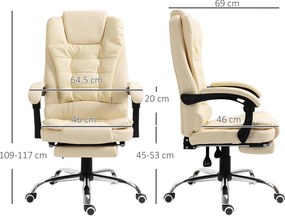 Kancelářská židle HOMCOM s podnožkou, výškově nastavitelná kancelářská židle s funkcí náklonu a područkami, koženka, ergonomická | Aosom.de