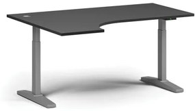 Výškově nastavitelný stůl, elektrický, 675-1325 mm, rohový levý, deska 1600x1200 mm, šedá podnož, grafit