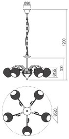 Redo 02-973 - Lustr na řetězu ASPERA 5xE14/28W/230V pr. 52 cm černá