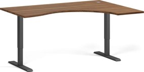 Ergonomický výškově nastavitelný stůl, 160x120 cm, 1 motor, L/P, černá podnož, ořech