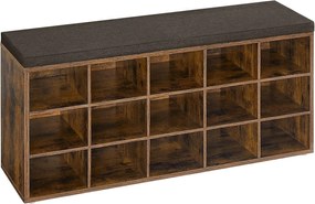 Botníková lavice Vestisen pro 15 párů bot - hnědá | 105x30x48 cm