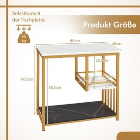 Costway Odkládací stolek mramorový vzhled 3patrový s kovovým rámem do obývacího