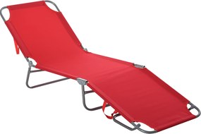 Sonnenliege, klappbar, verstellbare Rückenlehne, rostfreier Metallrahmen, 187 x 55 x 24, Rot