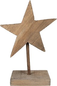 Hnědá antik dřevěná dekorace hvězda na podstavci - 15*8*21 cm