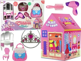 LEAN Toys Princeznovský stan pro děti kosmetický salon růžový s korunkou