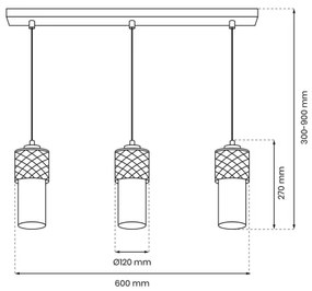 Lustr na lanku GLAM 3xE27/60W/230V