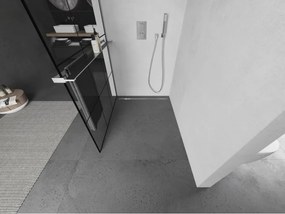 Mexen Kioto+ L, sprchová zástěna Walk-In s poličkou a věšákem 100 x 200 cm, 8mm čiré sklo černý vzor, ​​chromový profil, 800-100-123-01-77