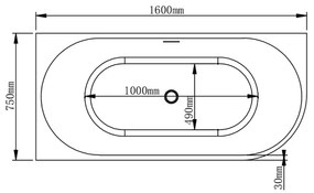 BPS-koupelny Volně stojící rohová akrylátová vana HYD-MER509C2 levá 160x75 bílá, odtokový komplet zlatý