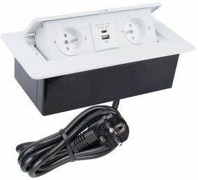 IN-LIGHT Výklopná zásuvka BOX 2x 230V a USB nabíječka A+C s 3m kabelem - bílá