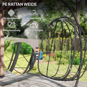 Houpací křeslo Outsunny z ratanu, výška 195 cm, koš pro vnitřní a venkovní použití včetně stojanu, polštáře a vodotěsného krytu, pro terasu a zahradu…