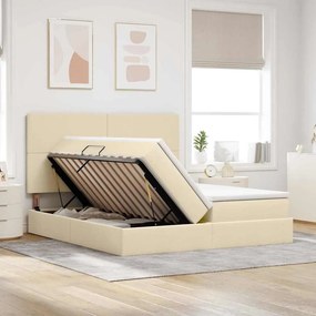 Postel s úložným prostorem s čelo Krémová 200 x 200 cm Textil 3372195