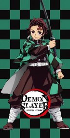 Plážová osuška 70x140 Demon Slayer zelená kostkovaná Halantex
