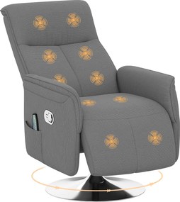 HOMCOM MASCOM masážní křeslo Relaxační křeslo nastavitelný relaxační křeslo otočné, nastavitelná opěradla a podnožka, 68,5x77x117 cm, šedá