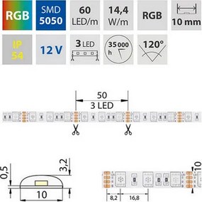 LED pásek McLED 12V RGB š=10mm IP54 14,4W/m 60LED/m SMD5050 ML-123.608.60.0