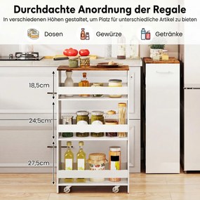 Costway 25 cm Slim Kitchen Cart 4 Tier Rolling Storage Cart White a Rustic Brown