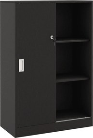 HOMCOM Zamykatelný kancelářský skříň s posuvnými dveřmi rozměry 80Š x 40H x 120V cm 2 police Dřevotříska Černá | Aosom