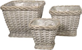 Sada 3ks květináčů s vložkou French Basket Grey – 40*40*32/ 33*33*26/ 25*25*22 cm