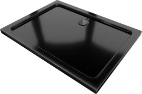 Mexen Flat, akrylátová sprchová vanička 110x90x5 cm SLIM, černá, černý sifon, 40709011B