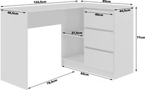 Počítačový stůl B16 pravá bílá/sonoma