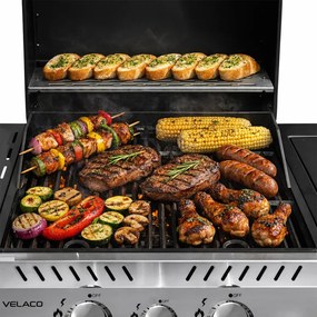 BPS-koupelny Plynový BBQ gril s boční plotýnkou, poličkou a krycí plachtou - , 2+1 hořák
