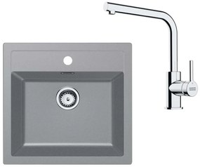 Franke - Kuchyňský set T114Š, tectonitový dřez SID 610 a baterie FS 3230.031, šedá/chrom 143.0687.360