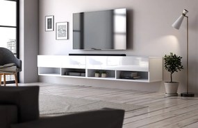 Závěsný TV stolek Derby 200 cm bílý mat/bílý lesk