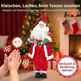 HOMCOM Zpívající a tancující Santa Claus, 120 cm, stojící animovaná vánoční postava se svícnem a pytlem, aktivovaná zvukem / dotykem