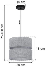 Závěsné svítidlo Jen, 1x šedé textilní stínítko, (fi 20 cm), b