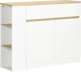 HOMCOM Bílý Kuchyňský Kredenc se 2 Dveřmi, Zásuvkou a 3 Otevřenými Policemi pro Obývací Pokoj a Jídelnu 110x29.5x82 cm | Aosom