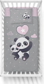 Detexpol Bambusové dětské ložní prádlo 90x120 šedé s růžovými akcenty a pandami – 4790 A – Baby Bamboo