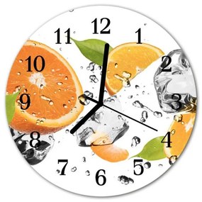 Nástěnné hodiny obrazové na skle - Pomeranč a led