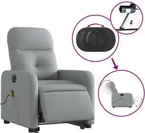 Elektrické zvedací masážní polohovací křeslo světle šedé textil 3206822