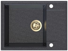 Sink Quality Sink55, kuchyňský granitový dřez 620x460x215 mm + zlatý sifon, černá skvrnitá, SKQ-SINK.B.1KKO.XG