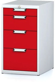 Alfa 3 Dílenský zásuvkový box na nářadí MECHANIC, 4 zásuvky, 480 x 600 x 840 mm, červené dveře