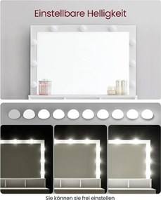 Toaletní stolek, toaletní stůl se 9 LED žárovkami, bílý