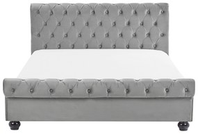 Světle šedá čalouněná manželská postel Chesterfield 160x200 cm AVALLON Beliani