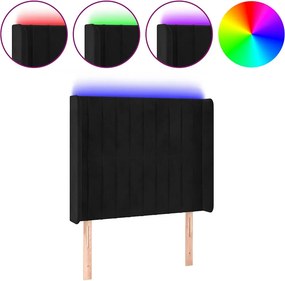 Čelo postele s LED černé 83 x 16 x 118/128 cm samet 3124318