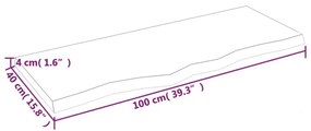 Petromila Nástěnná police tmavě hnědá 100x40x(2-4)cm ošetřený masivní dub