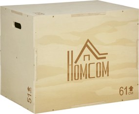 HOMCOM plyo Box 3 v 1 Dřevěný plyometrický box se 3 výškami skoku Rukojeti 61 x 51 x 76 cm Přírodní dřevo