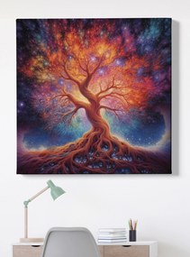 Obraz na plátně - Strom života napojen na vesmír FeelHappy.cz Velikost obrazu: 140 x 140 cm