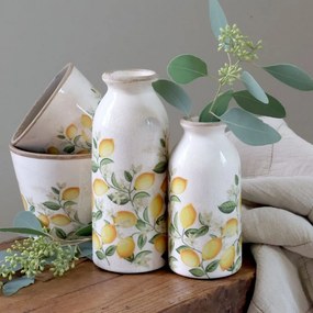 Béžová antik keramická váza s citróny Limone Blossom - Ø 8*20 cm