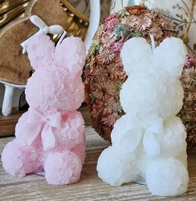 Růžová růžičková svíčka ve tvaru králíčka Rabbi Rose - 7*7*12 cm/ 8h