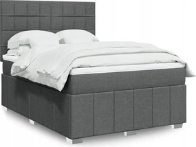 Box Spring Postel S Matrací Textil Tmavě Šedá Blok se čtverci 140 x 200 c