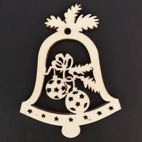 AMADEA Dřevěná ozdoba zvonek s koulemi 9 cm