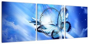 Obraz - Motýl, symbol naděje (s hodinami) (90x30 cm)