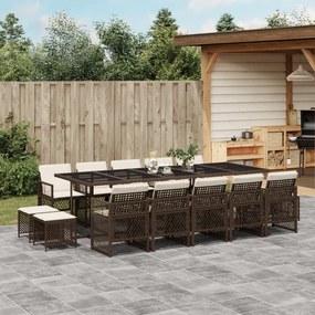 15dílný zahradní jídelní set s poduškami hnědý polyratan 3210813